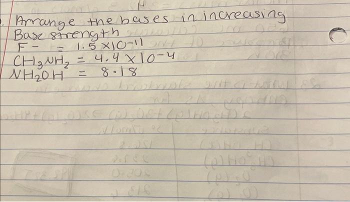 Arrange the bases in increasing Bax strength | Chegg.com