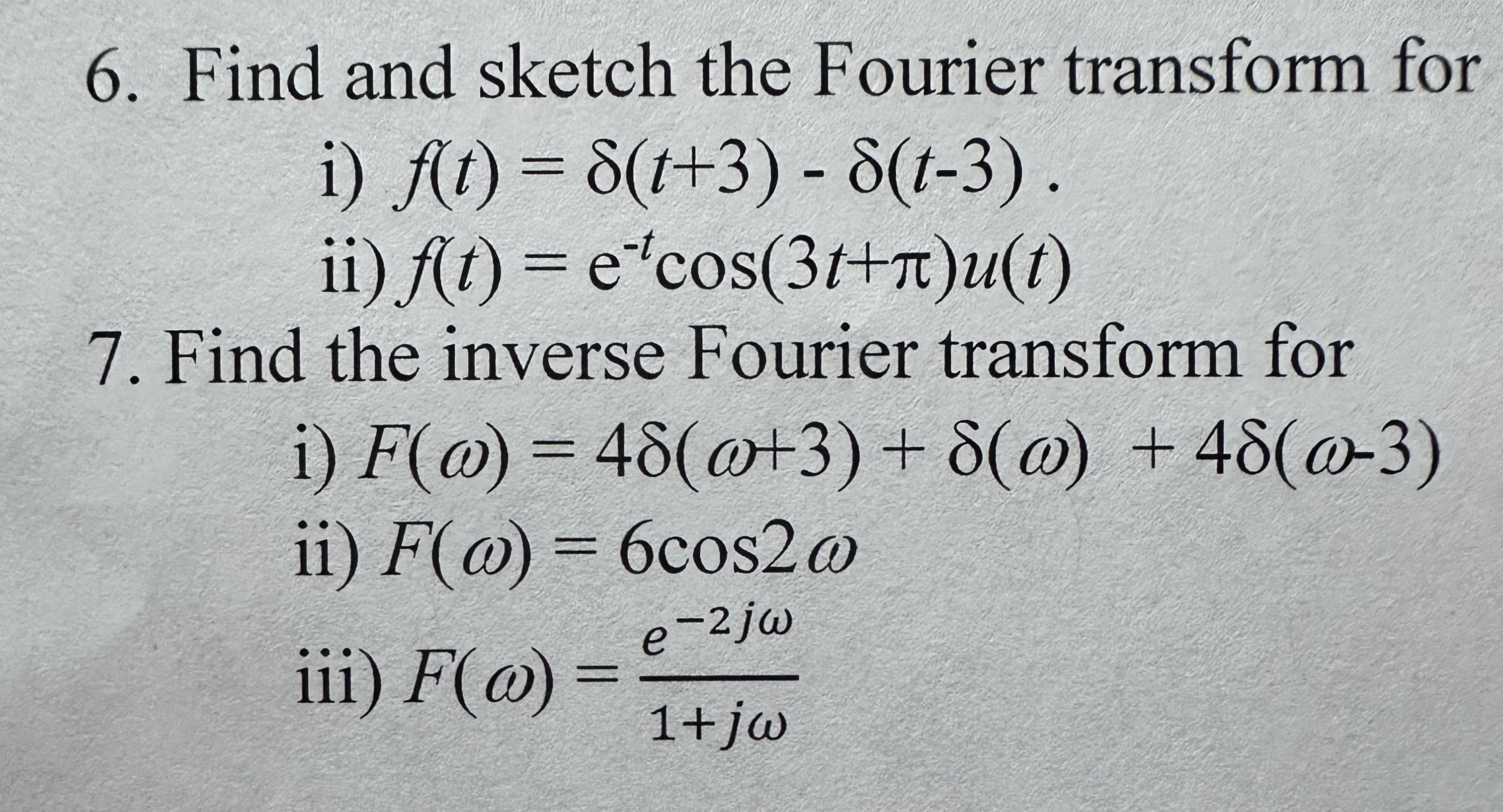 Solved Find and sketch the Fourier transform | Chegg.com