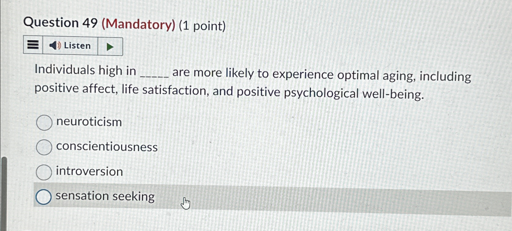Solved Question 49 (Mandatory) (1 ﻿point)ListenIndividuals | Chegg.com