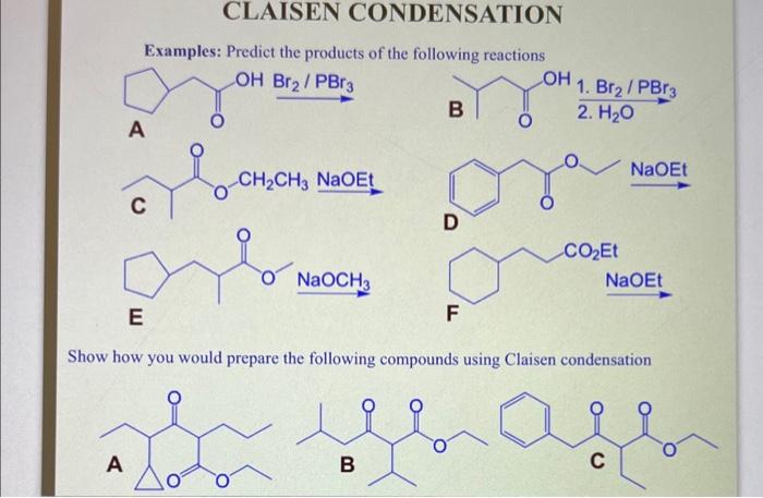Solved CLAISEN CONDENSATION Examples: Predict the products | Chegg.com