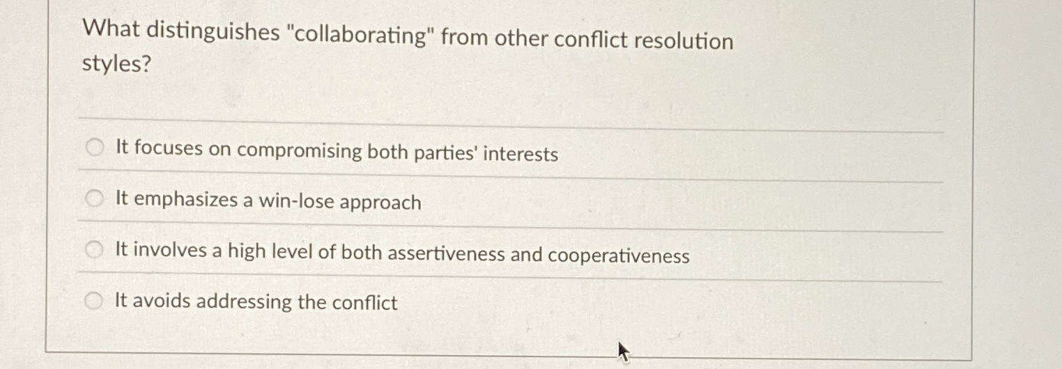 Solved What distinguishes "collaborating" from other | Chegg.com