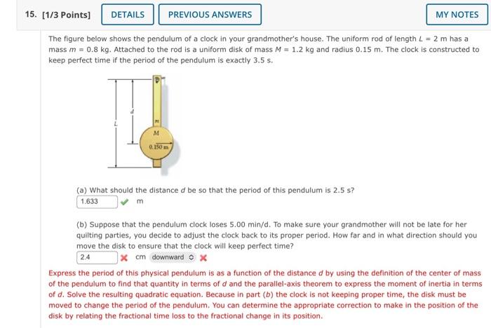 Solved The figure below shows the pendulum of a clock in | Chegg.com