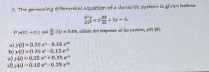 Solved 2. The governing differential equation of a dynamic | Chegg.com