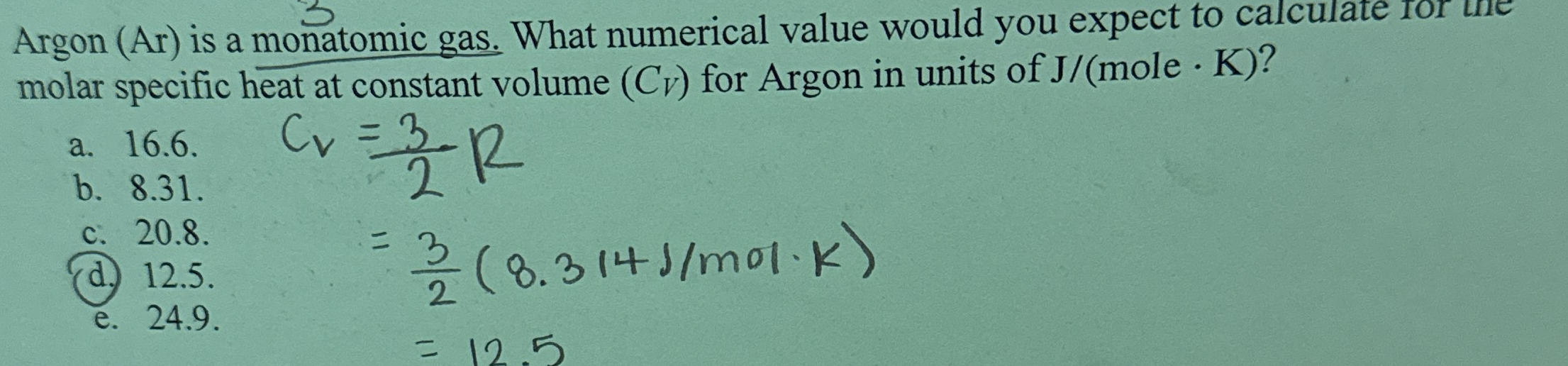 Solved Argon (Ar) ﻿is a monatomic gas. What numerical value | Chegg.com