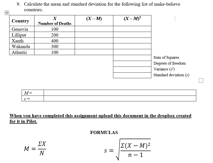 Solved Calculate the mean and standard deviation for the | Chegg.com