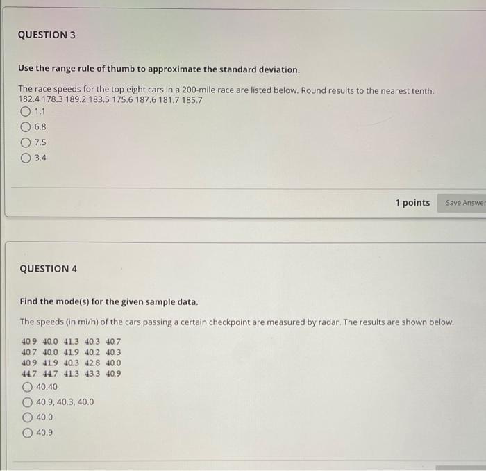 Solved QUESTION 3 Use the range rule of thumb to approximate | Chegg.com