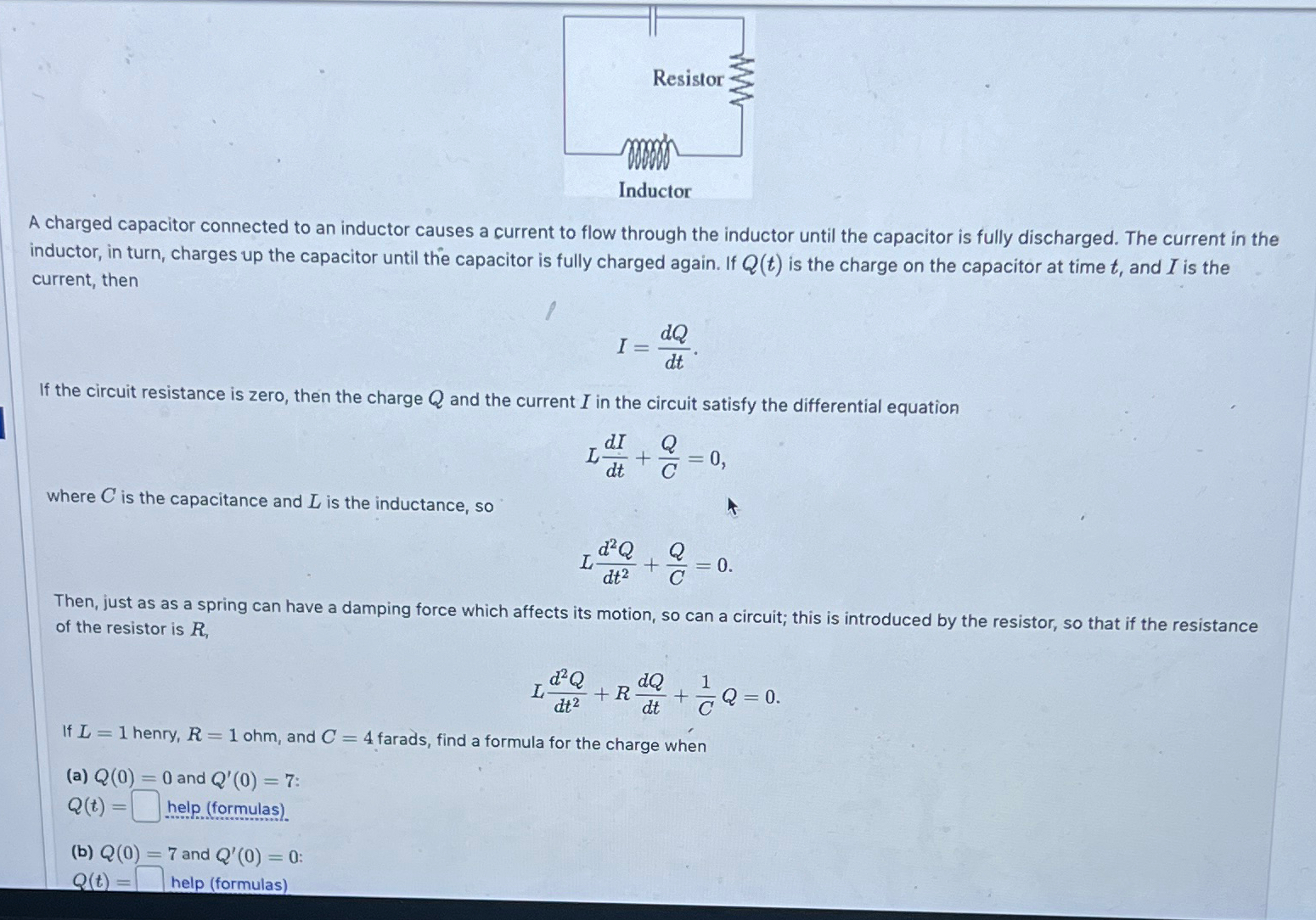 Solved A charged capacitor connected to an inductor causes a | Chegg.com