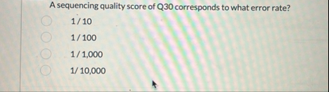 Solved A sequencing quality score of Q30 ﻿corresponds to | Chegg.com