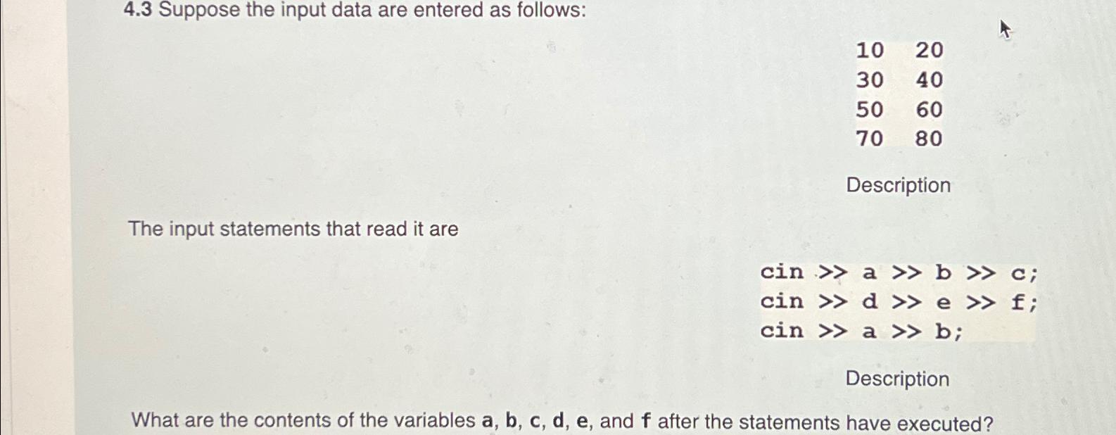 Solved 4.3 ﻿Suppose the input data are entered as | Chegg.com