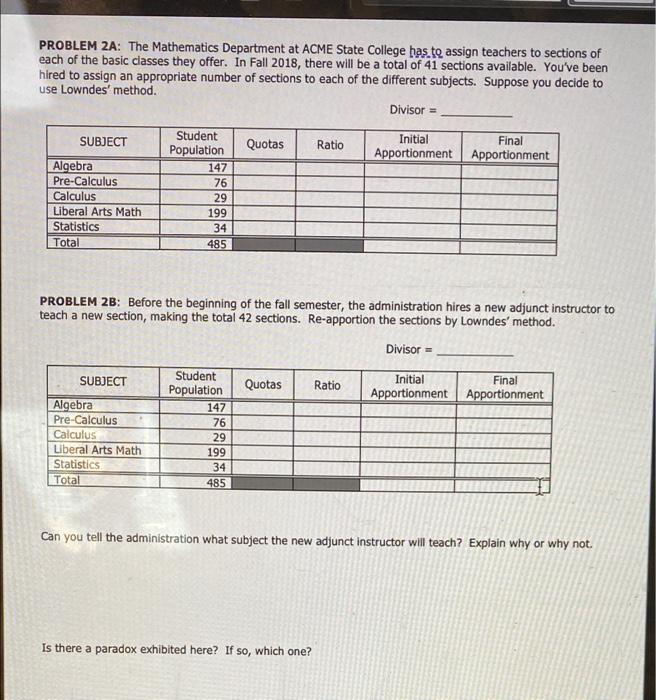 Solved PROBLEM 2A: The Mathematics Department at ACME State | Chegg.com