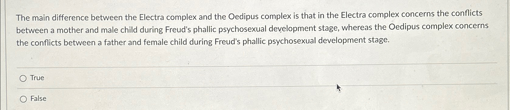 Solved The main difference between the Electra complex and | Chegg.com