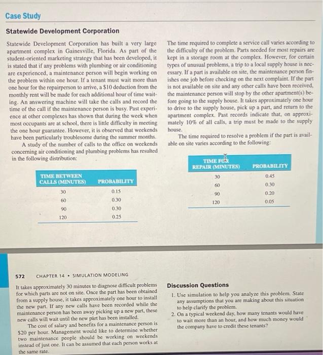 Solved Case Study Statewide Development Corporation | Chegg.com