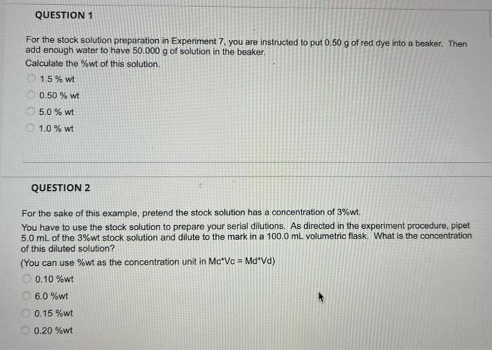 Solved QUESTION 1 For the stock solution preparation in | Chegg.com