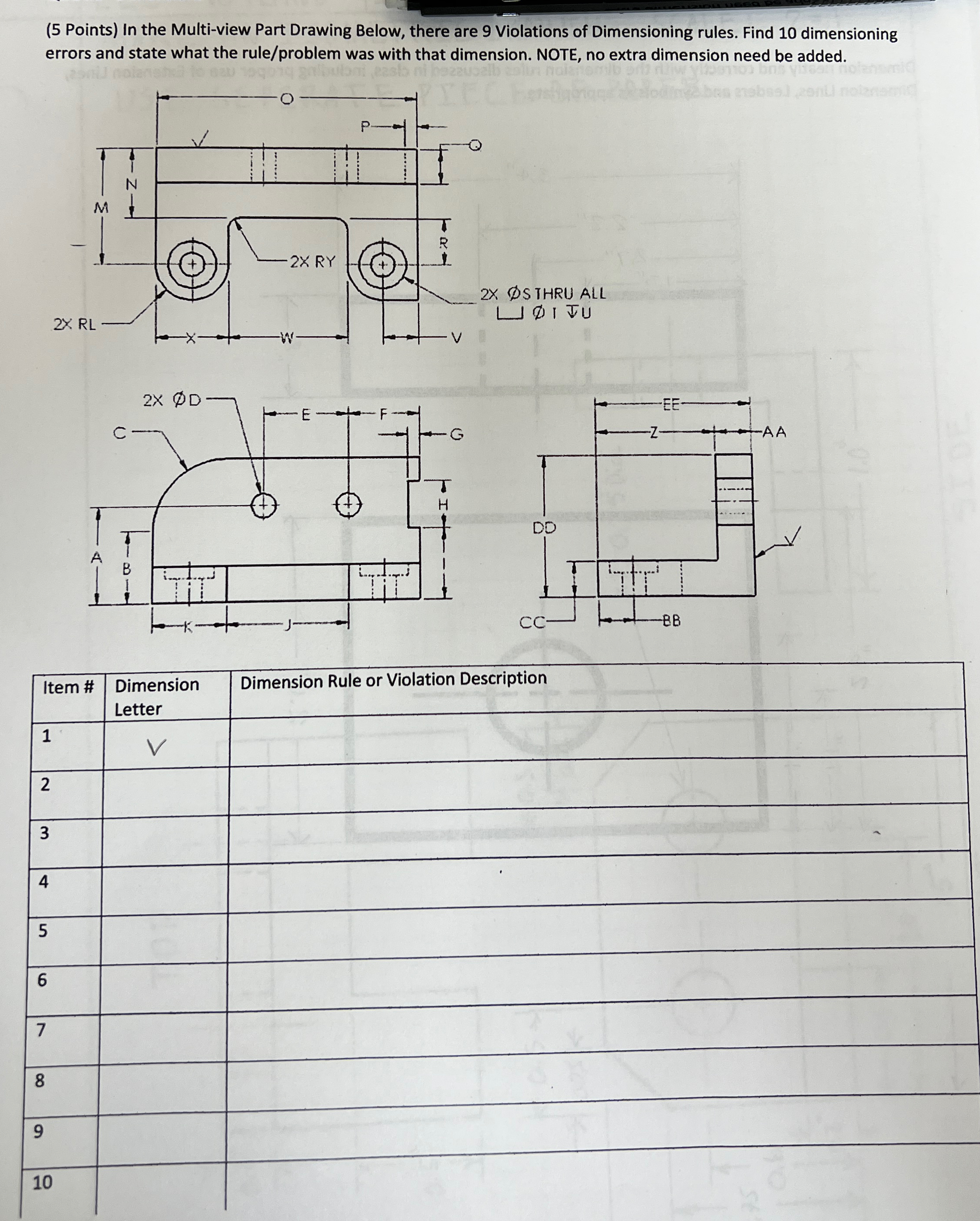 Solved (5 ﻿Points) ﻿In the Multi-view Part Drawing Below, | Chegg.com