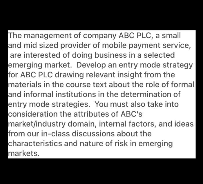 Solved The management of company ABC PLC, a small and mid | Chegg.com