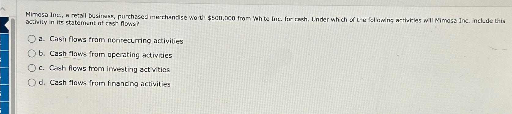 Solved Mimosa Inc., a retail business, purchased merchandise | Chegg.com