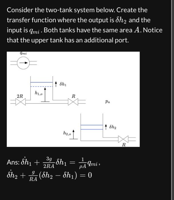 Solved Consider the two-tank system below. Create the | Chegg.com
