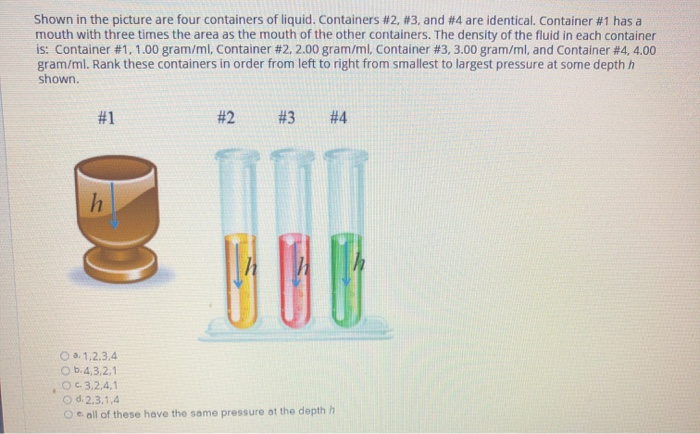 Solved Shown in the picture are four containers of liquid. | Chegg.com