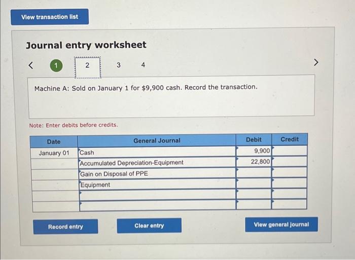 Journal entry worksheet Machine A: Sold on January 1 | Chegg.com