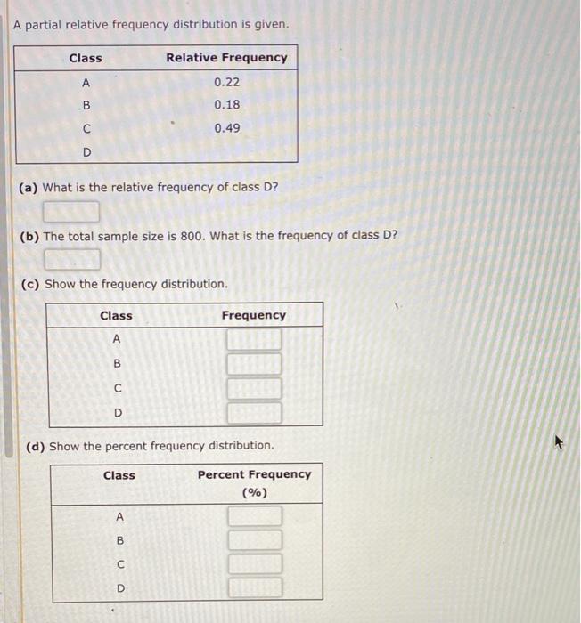 Solved A partial relative frequency distribution is given. | Chegg.com