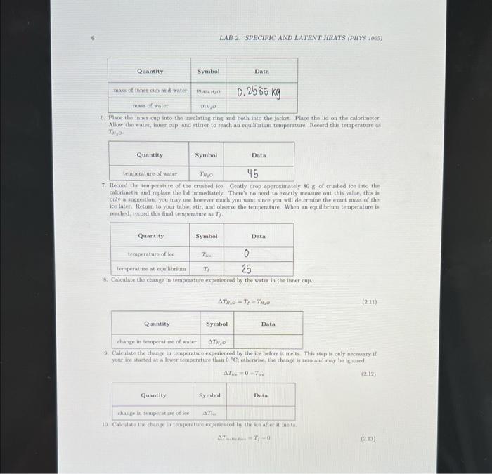 Solved IAB 2 SPECIFJC AND IATEN HFATS (PHYS ICO') bole. | Chegg.com