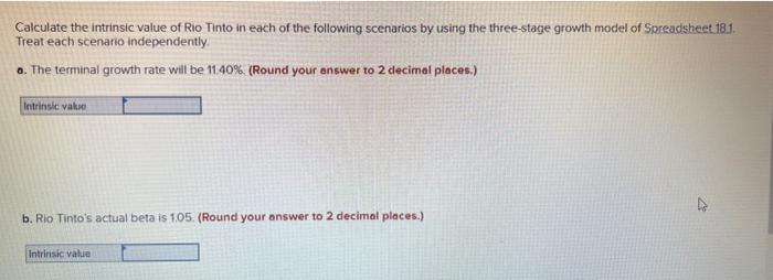 Calculate the intrinsic value of Rio Tinto in each of | Chegg.com