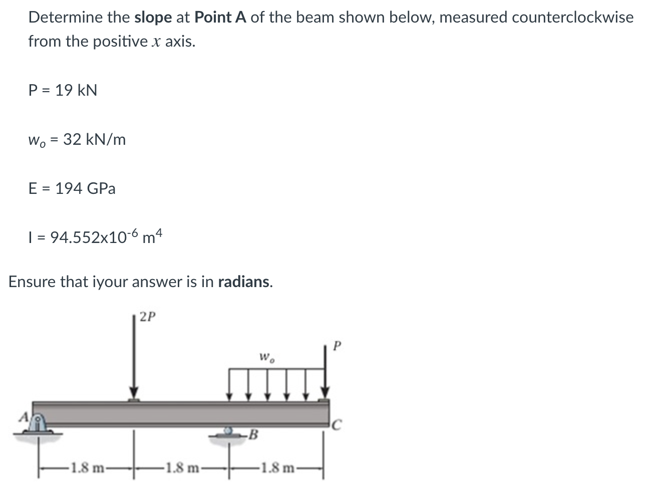 Solved Determine the slope at Point A of the beam shown | Chegg.com