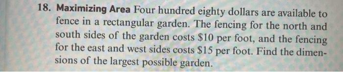 Solved 8. Maximizing Area Four hundred eighty dollars are | Chegg.com