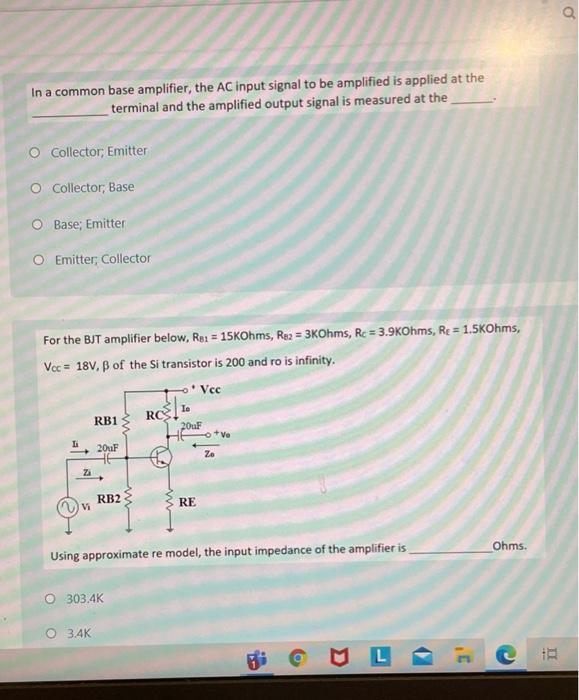 Solved In a common base amplifier, the AC input signal to be | Chegg.com