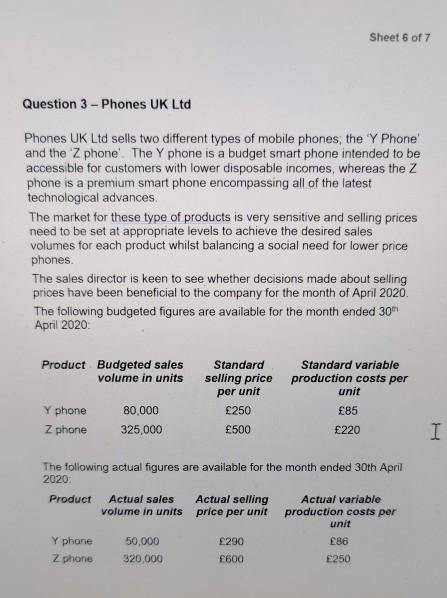 Solved Sheet 6 of 7 Question 3 - Phones UK Ltd Phones UK Ltd | Chegg.com