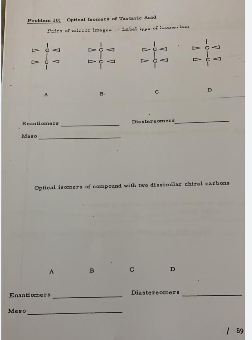 Solved Problem 10: Optical Isomers of Tartaric Acid | Chegg.com