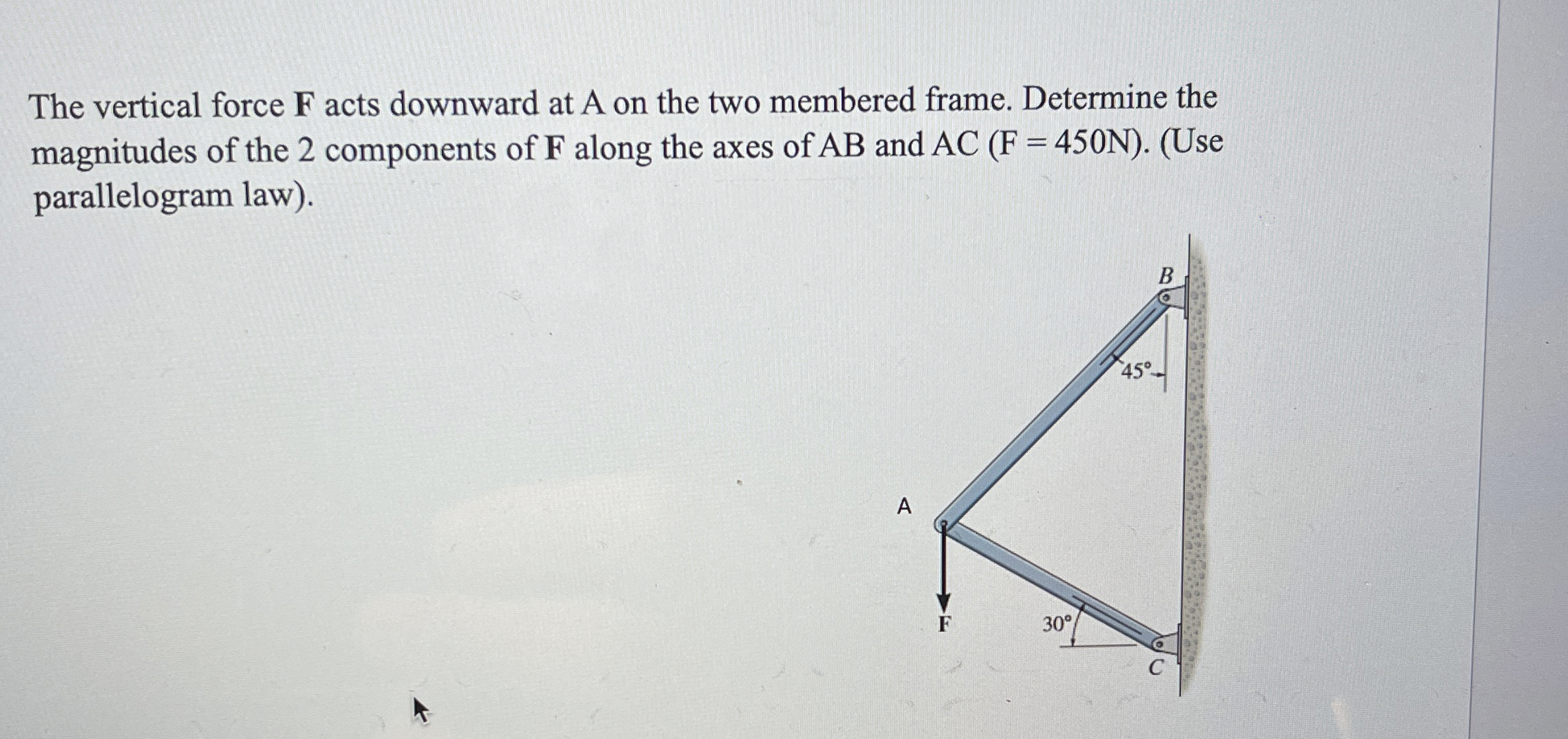 Solved The vertical force F ﻿acts downward at A on the two | Chegg.com