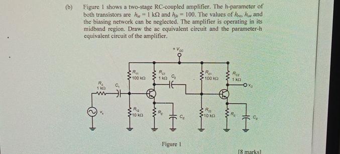 Solved (b) ﻿Figure 1 ﻿shows a two-stage RC-coupled | Chegg.com