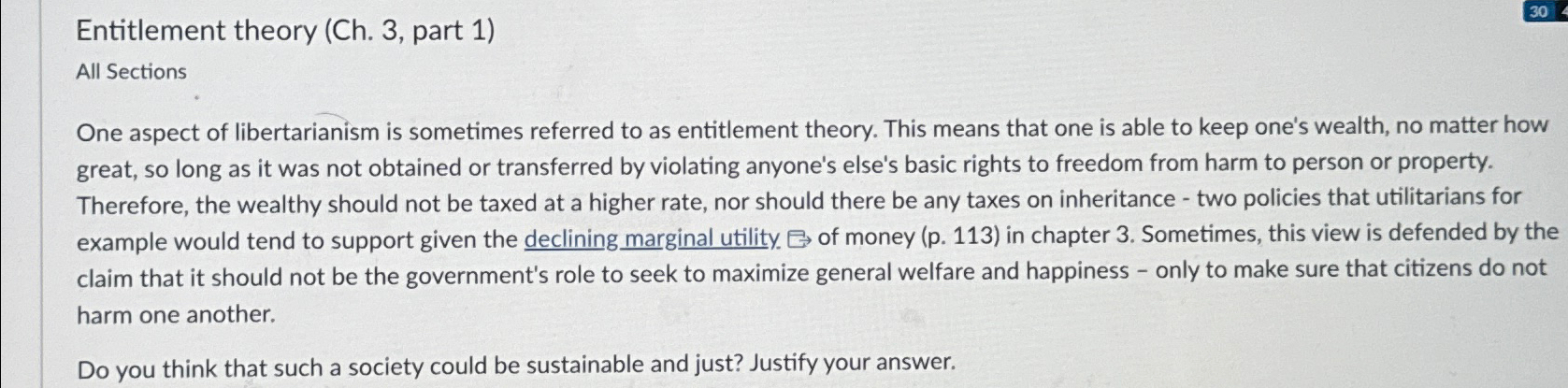Solved Entitlement theory (Ch. 3, ﻿part 1)All SectionsOne | Chegg.com