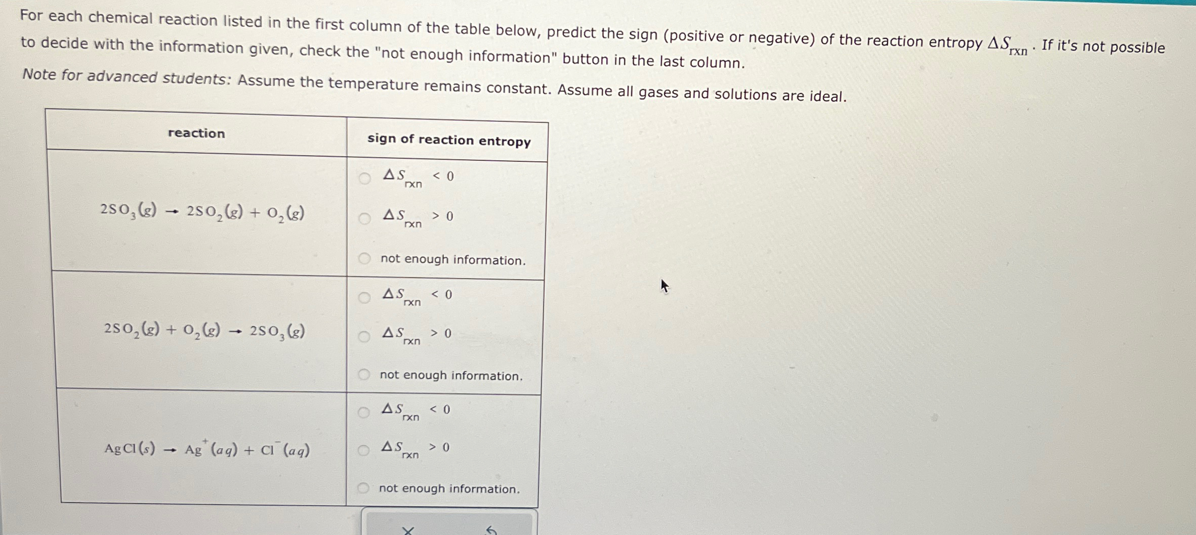 Solved For each chemical reaction listed in the first column | Chegg.com