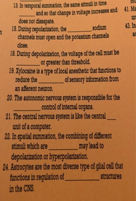 Solved mo 13. In temporal summation, the same sitmuli in | Chegg.com