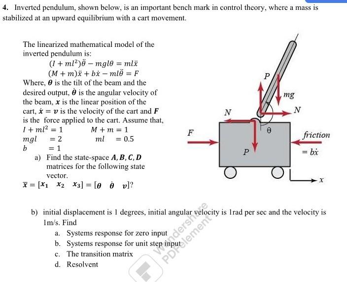 Solved 4. Inverted pendulum, shown below, is an important | Chegg.com