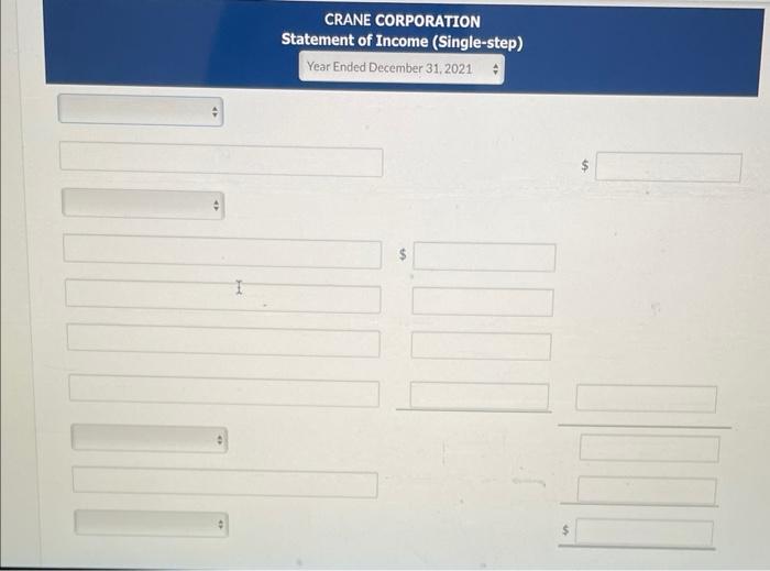 Solved The following selected accounts from Crane | Chegg.com Solved The following selected accounts from Crane | Chegg.com
