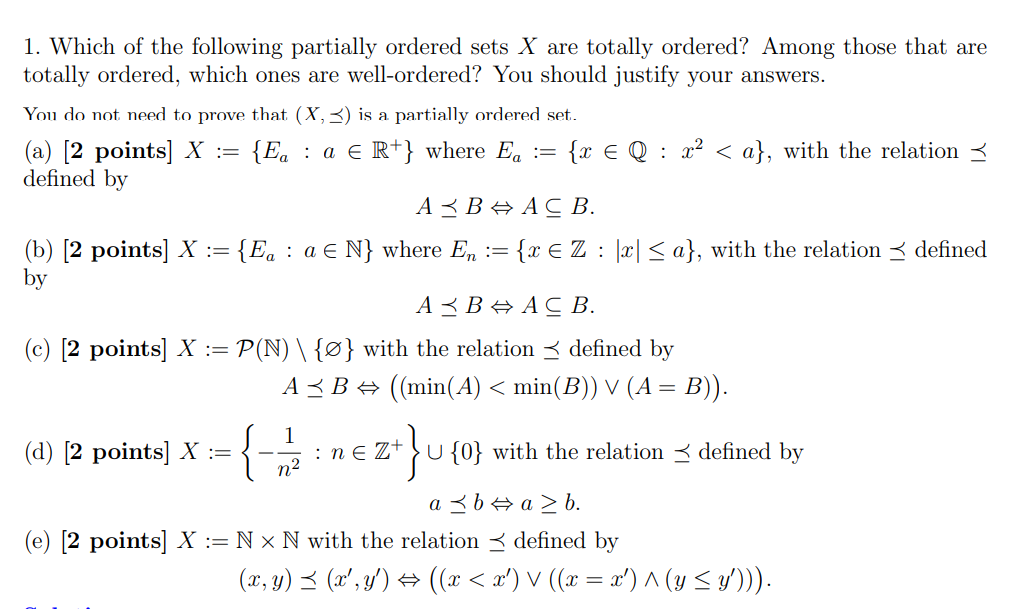 Solved 1. Which of the following partially ordered sets X | Chegg.com