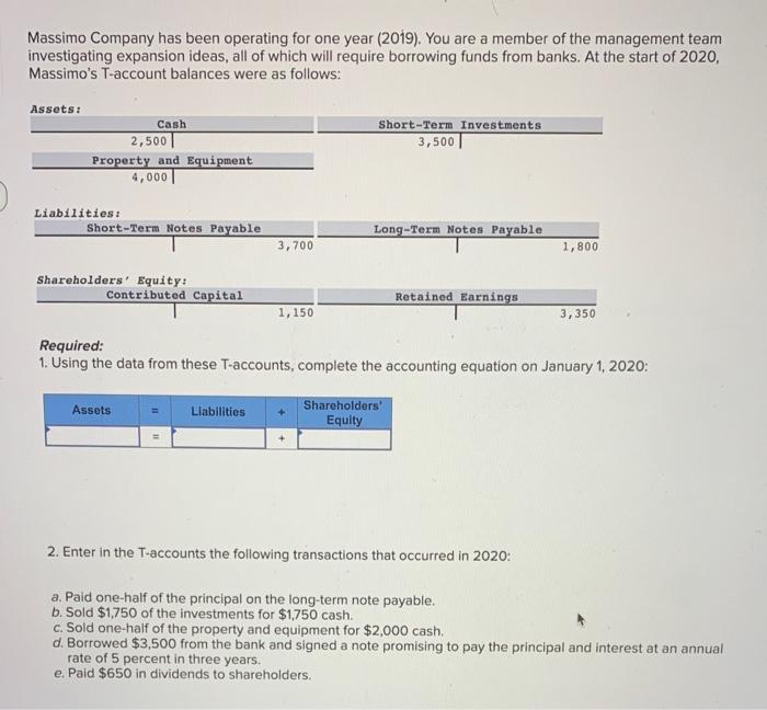 Solved Massimo Company has been operating for one year | Chegg.com
