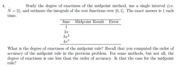 Solved 4. Study the degree of exactness of the midpoint | Chegg.com