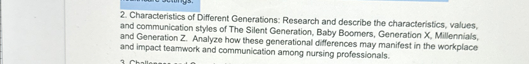 Solved Characteristics of Different Generations: Research | Chegg.com