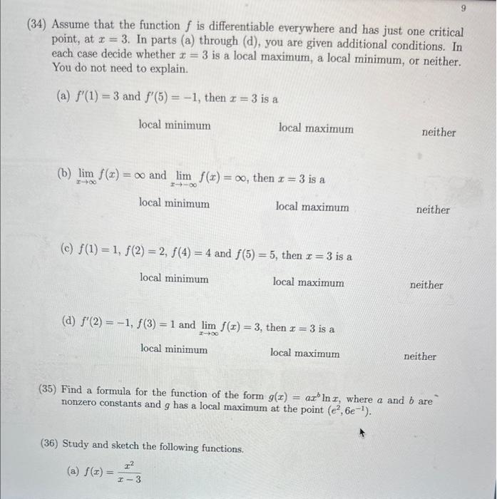 Solved 34) Assume that the function f is differentiable | Chegg.com