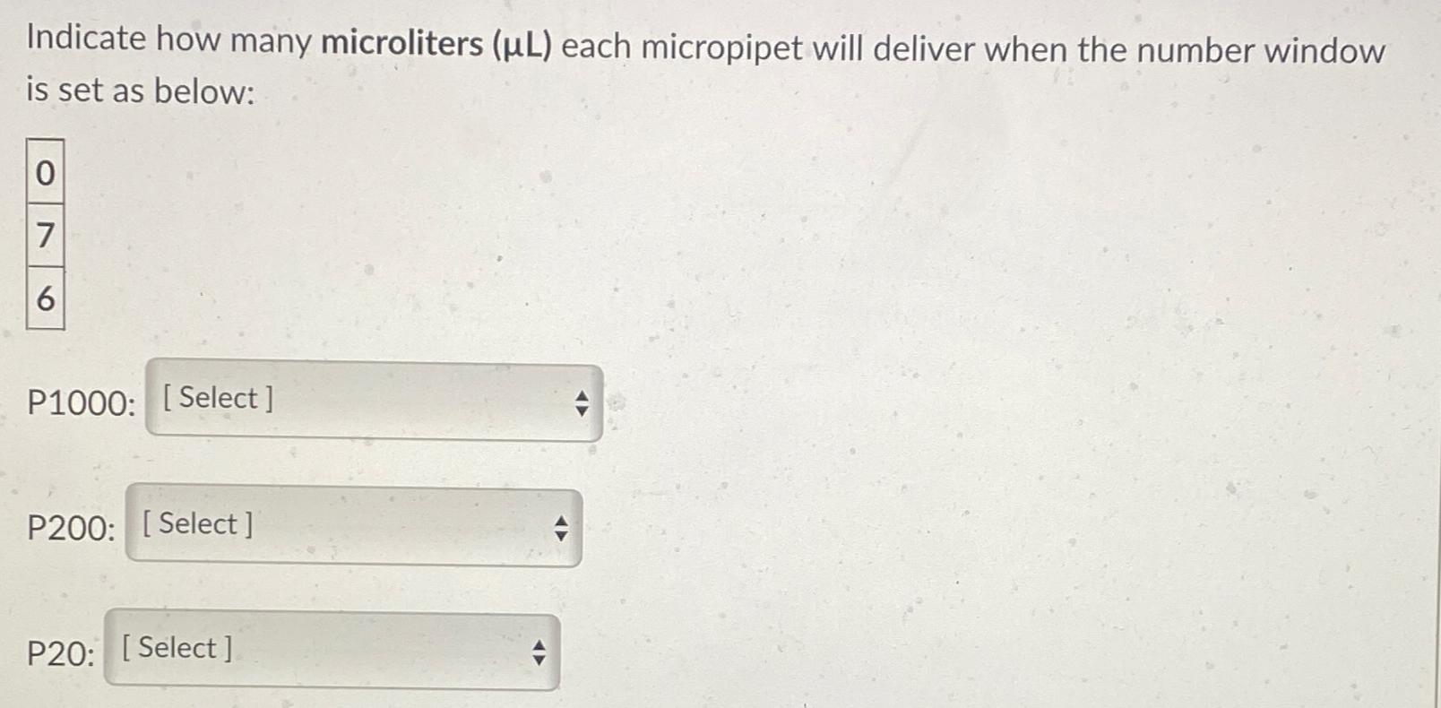 Indicate how many microliters (μL) ﻿each micropipet | Chegg.com