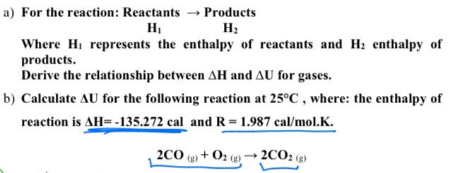 Solved a) For the reaction: Reactants Products H H2 Where Hi | Chegg.com