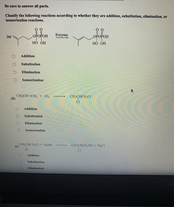 Solved Be sure to answer all parts. Classify the following | Chegg.com