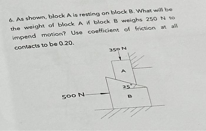 Solved 6. As shown, block A is resting on block B. What will | Chegg.com