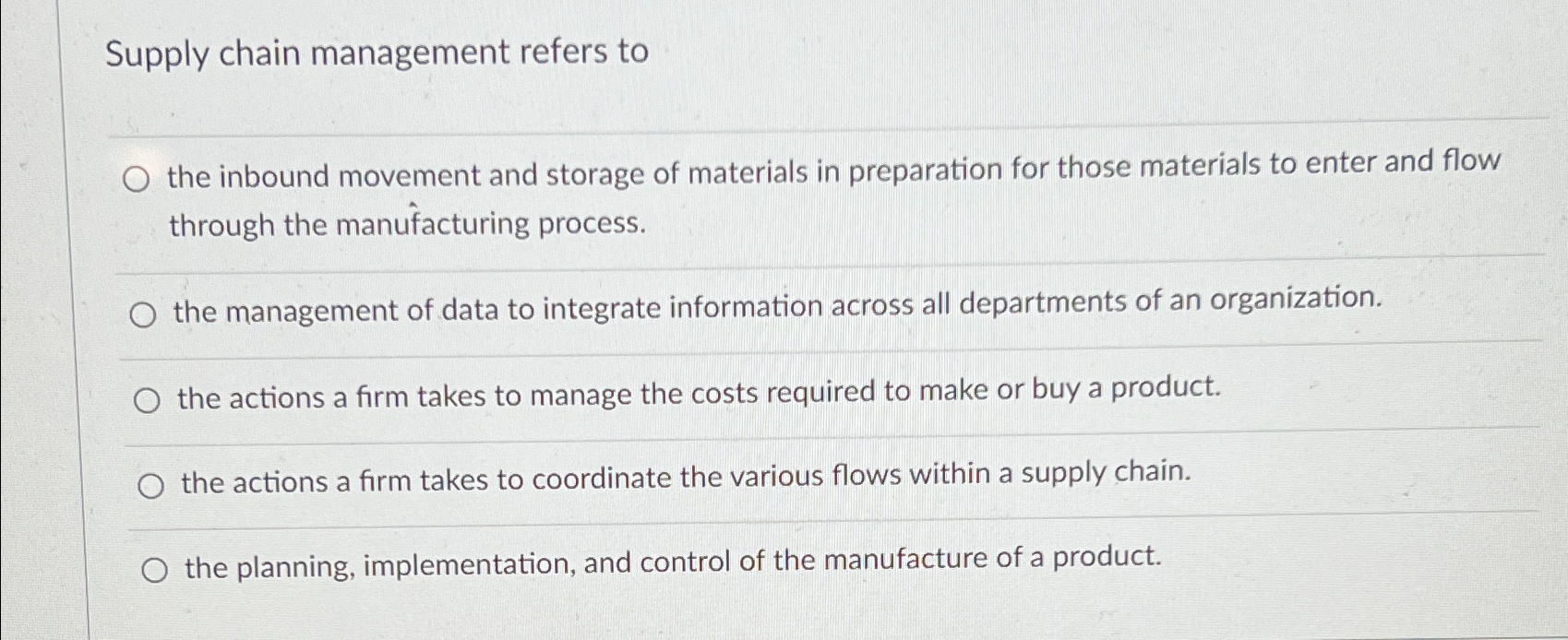 Solved Supply chain management refers toq,the inbound | Chegg.com