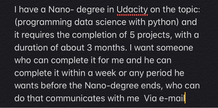I have a Nano- degree in Udacity on the topic: | Chegg.com