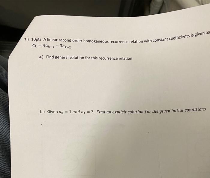 Solved 10pts A Linear Second Order Homogeneous Recurrence